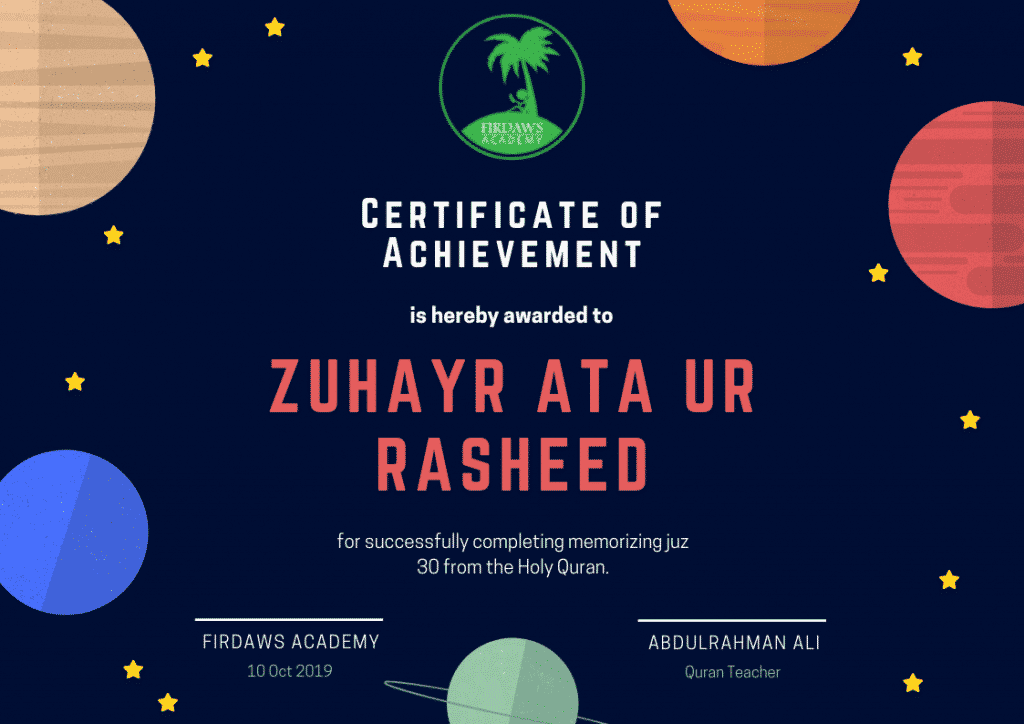 Firdaws Academy Star Students & TESTIMONIALS