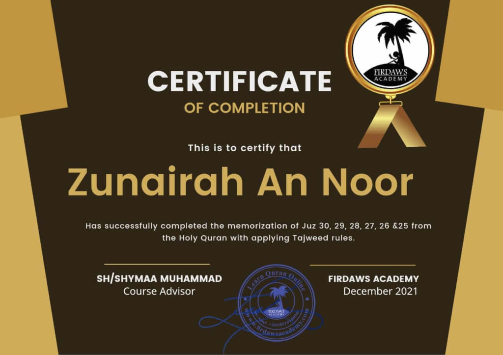 Firdaws Academy Star Students & TESTIMONIALS