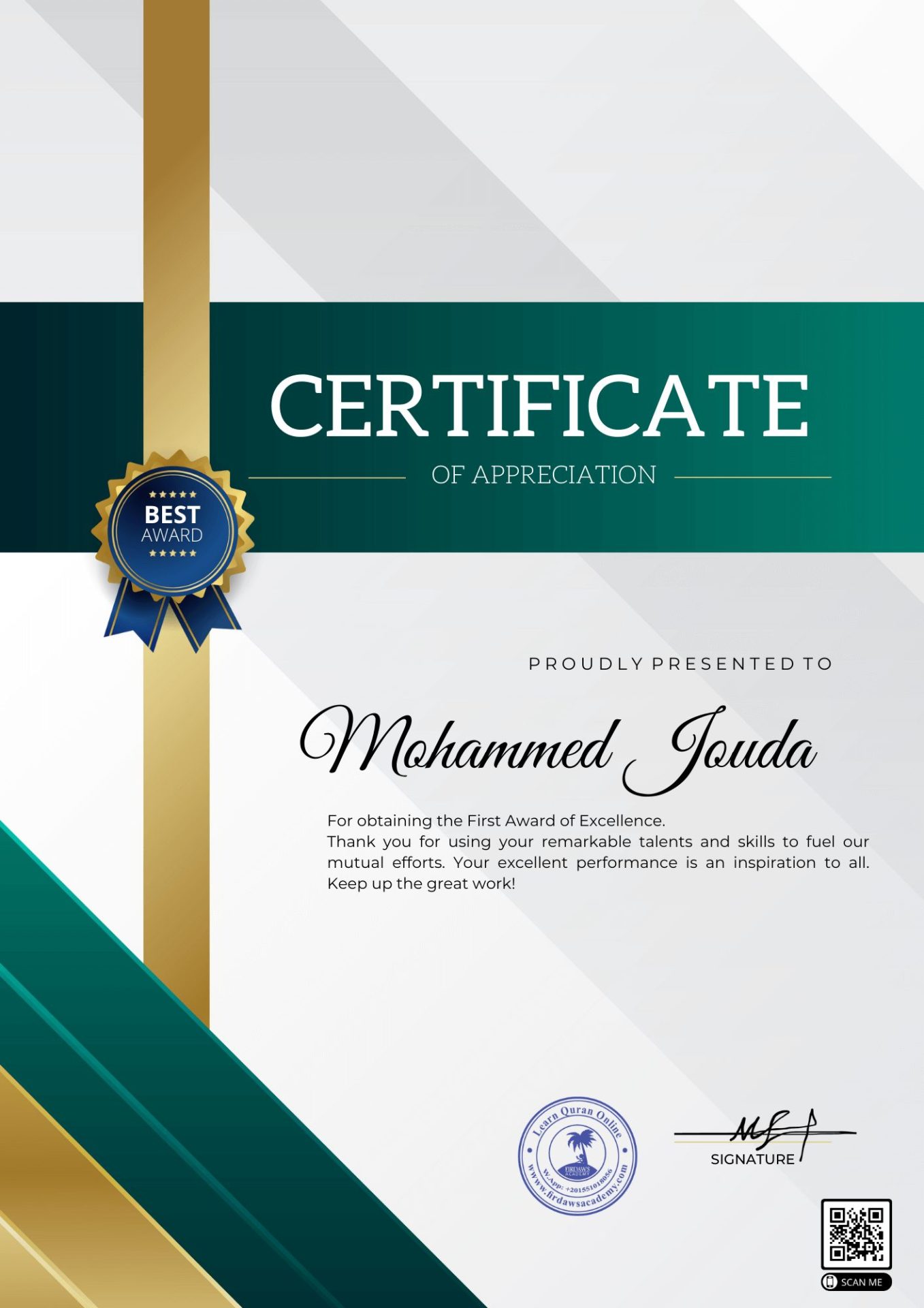 Firdaws Academy Star Students & TESTIMONIALS